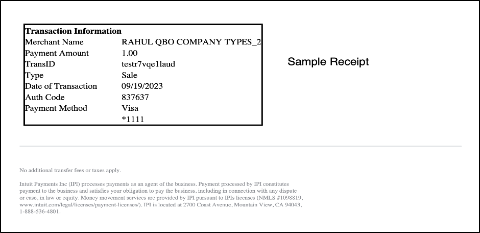 Payment Receipt: New API now available in QuickBooks Payments
